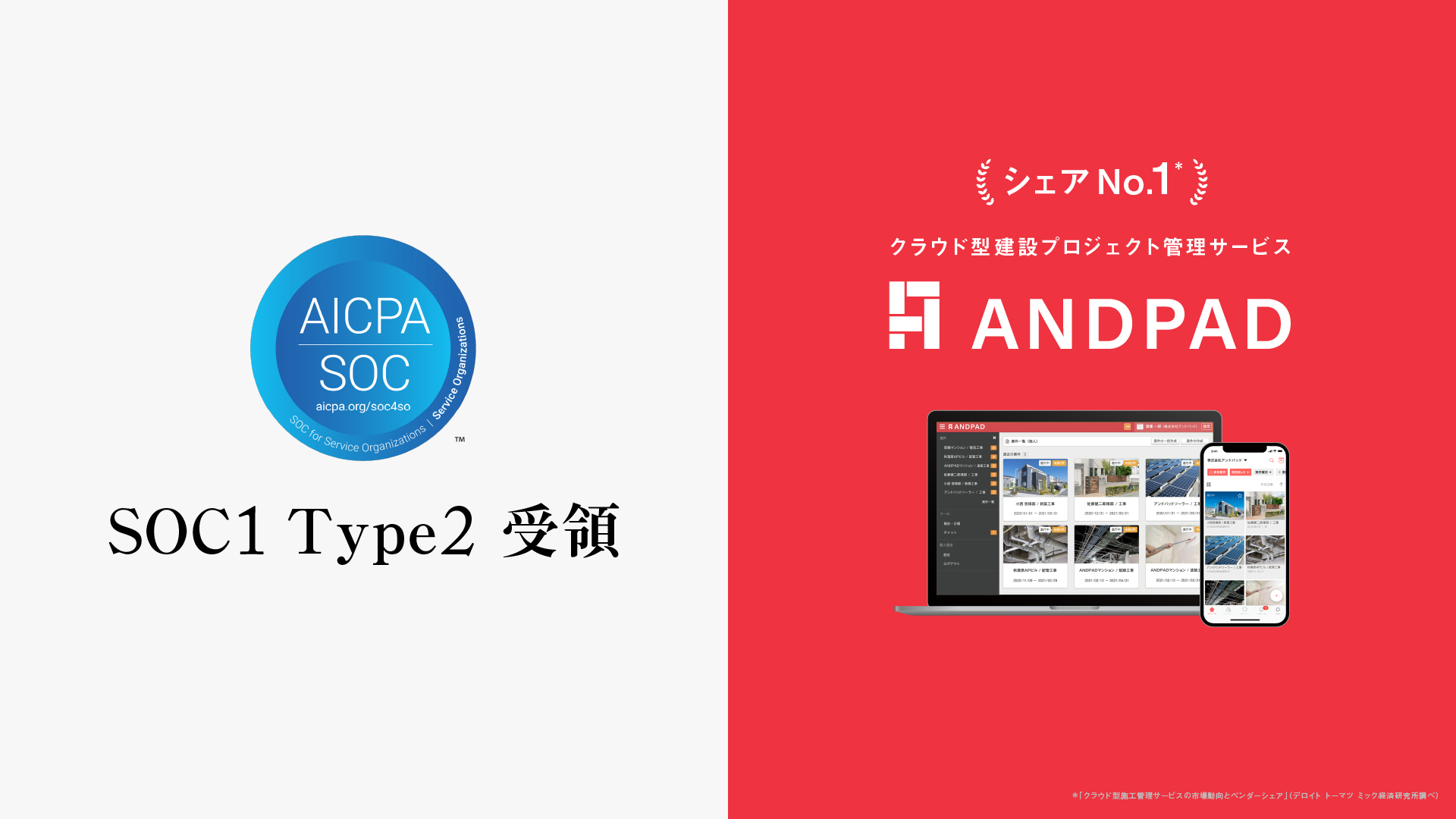 内部統制の保証報告書「SOC1 Type2報告書」を受領 | ANDPAD（アンドパッド）